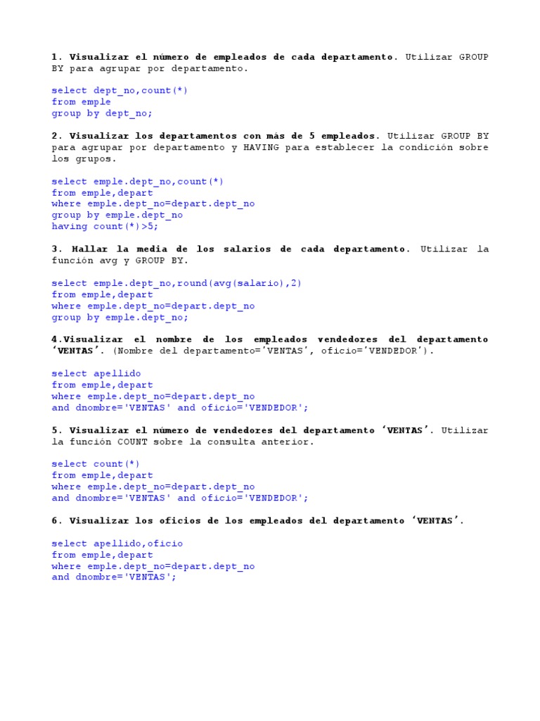 Consultas SQL para Análisis de Empleados y Departamentos | PDF ...