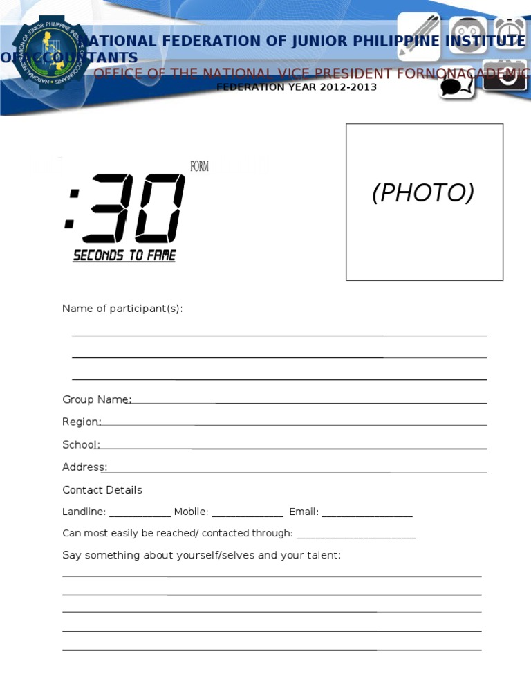 30 Seconds To Fame ApplicationForm - ANC | PDF