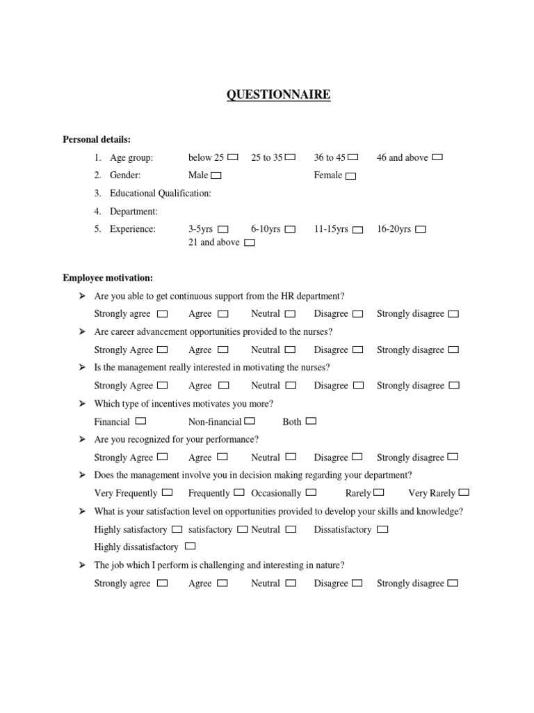 Questionnaire Employee Motivation | PDF | Motivation | Motivational