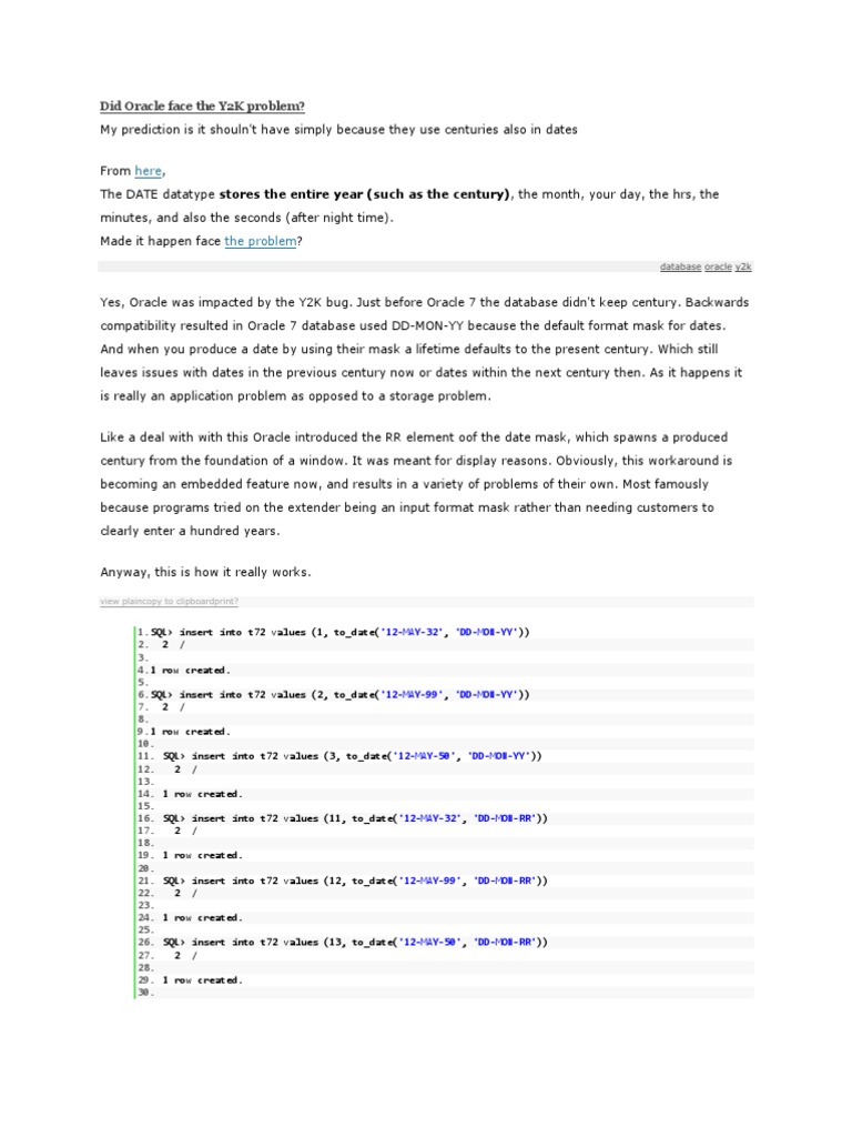 Did Oracle Face The Y2K Problem | PDF | Oracle Database | Software Bug