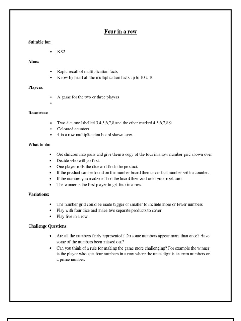 Four in A Row: Suitable For | PDF | Games & Activities