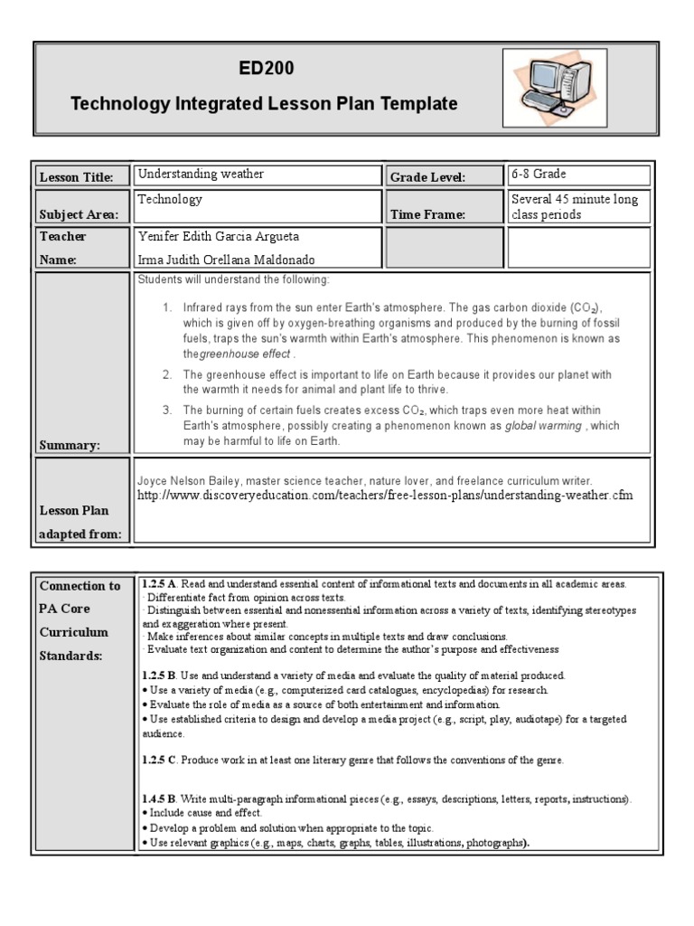 ED200 Technology Integrated Lesson Plan Template | PDF