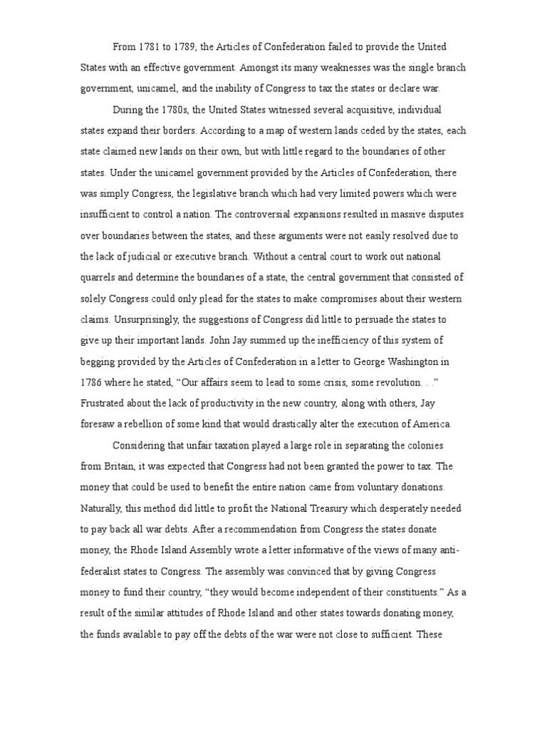 DBQ Articles of Confederation | PDF | United States Congress | American ...
