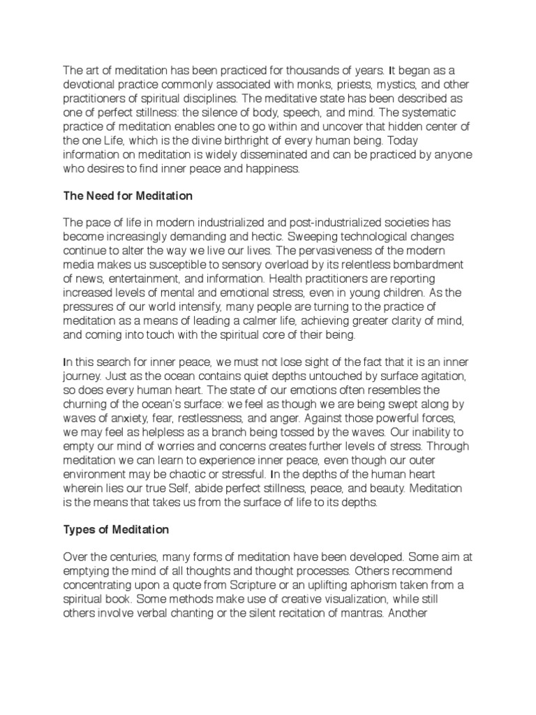 The Art of Meditation | PDF | Mantra | Meditation