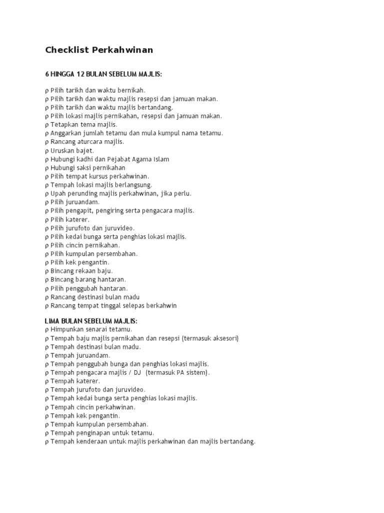 Checklist Perkahwinan | PDF