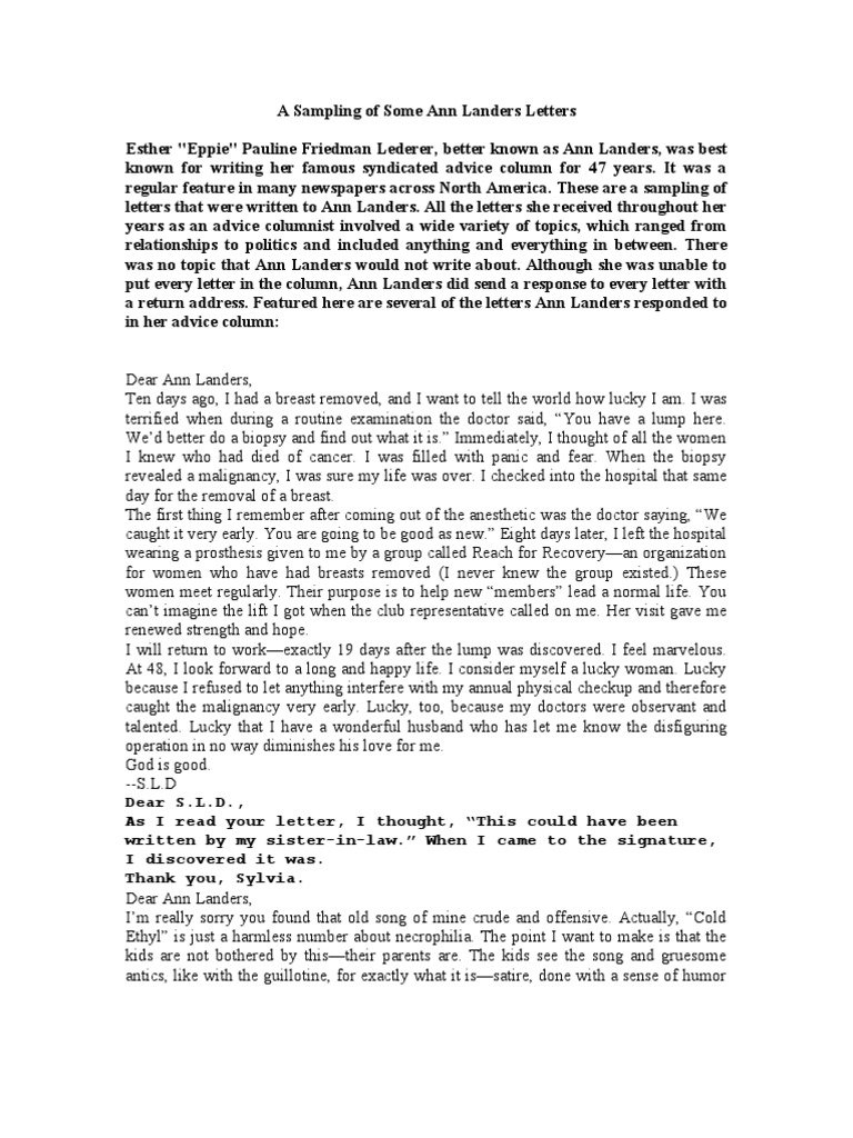 A Sampling of Some Ann Landers Letters | Download Free PDF | Nuclear Weapons | Nuclear Warfare