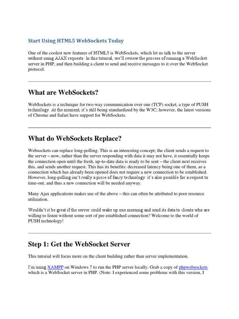 Start Using HTML5 WebSockets Today | PDF | Hypertext | Web Development Start Using HTML5 WebSockets Today | PDF | Hypertext | Web Development