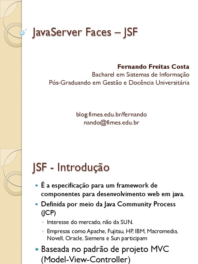 Apresentacao JavaServer Faces JSF | PDF | Java Server Faces | Model-View – Controller (MVC)