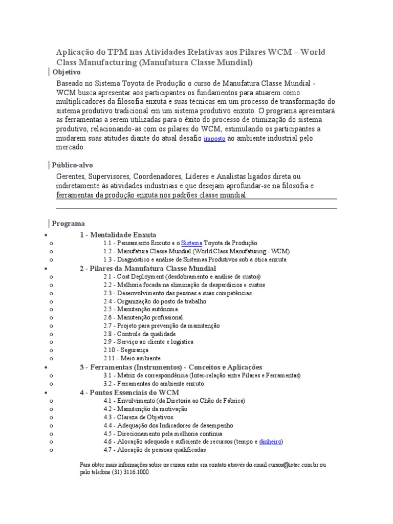 WCM | PDF | Seis Sigma | Padronização