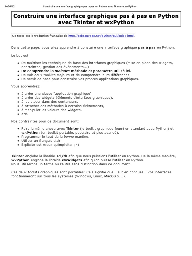 Interface Graphique: Tkinter Et Wxpython | PDF | Python (Langage de programmation) | Bouton ...
