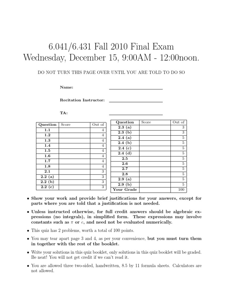 MIT Probabilistic Systems Exam | PDF