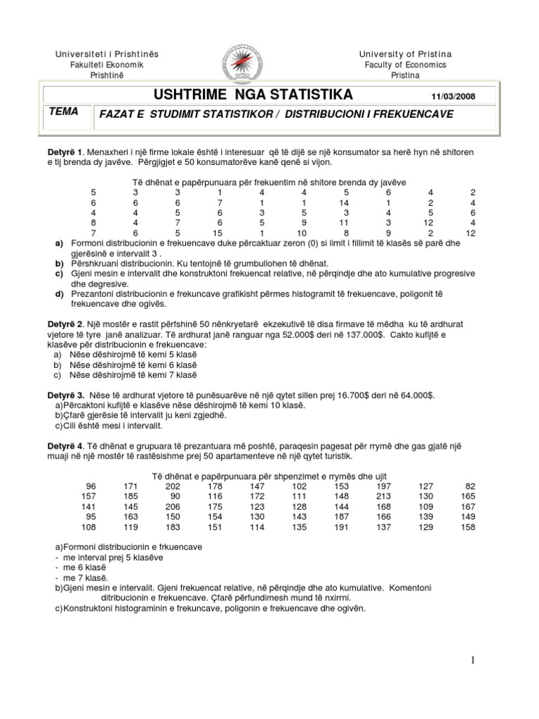 Ushtrime 1. Serite e Distribucionit Te Frekuencave | PDF