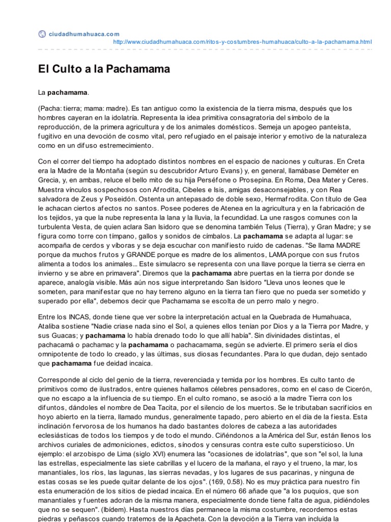 El Culto A La Pachamama | PDF | Madre de Dios | Imperio Inca