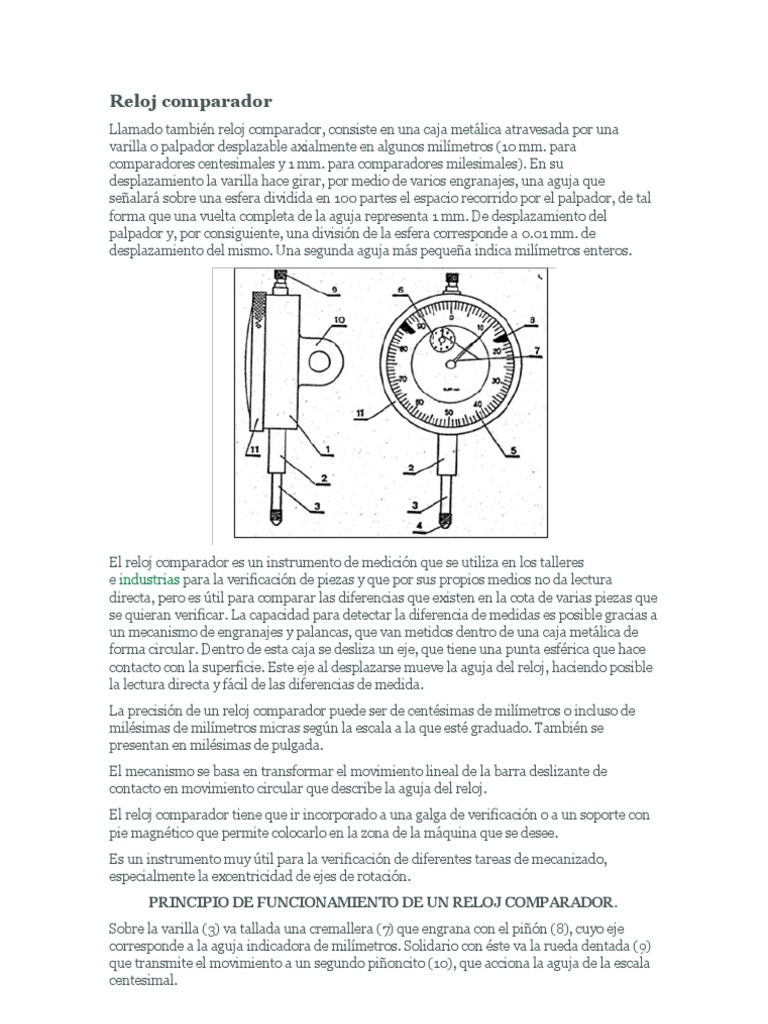 Funcionamiento del Reloj Comparador | PDF | Engranaje | Herramientas