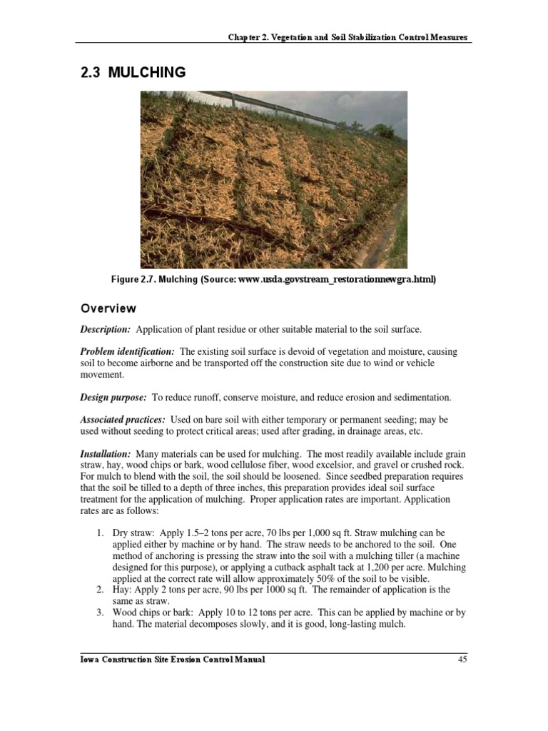 2.3 Mulching: Chapter 2. Vegetation and Soil Stabilization Control ...
