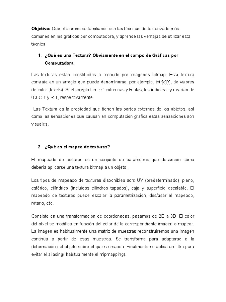 Previo Práctica 8 | PDF | Mapeado de texturas | Gráficos de computadora