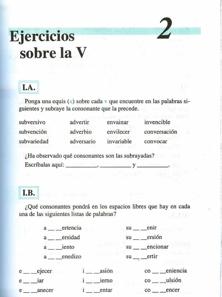 Ejercicios Sobre La V | PDF | Plural | Verbo