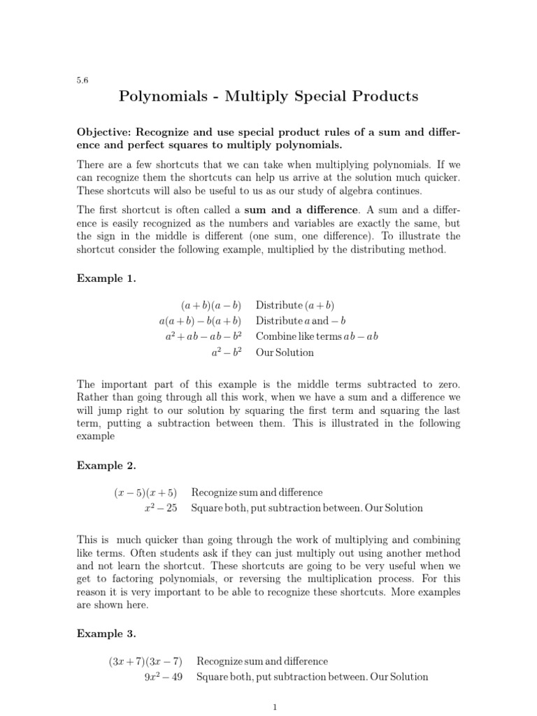 Multiply Special Products Guide | PDF | Polynomial | Multiplication