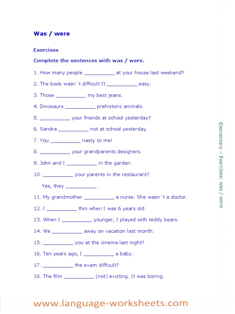 Was/Were Exercises for Beginners | PDF | Language Arts & Discipline