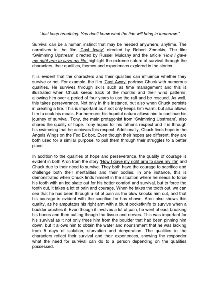 English Essay On Survival. Cast Away, Swimming Upstream. | PDF ...