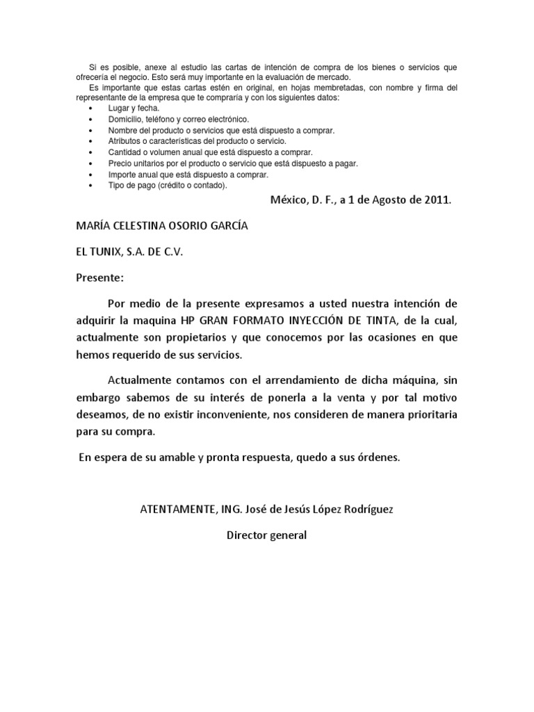 Carta De Intencion Para Puesto De Trabajo