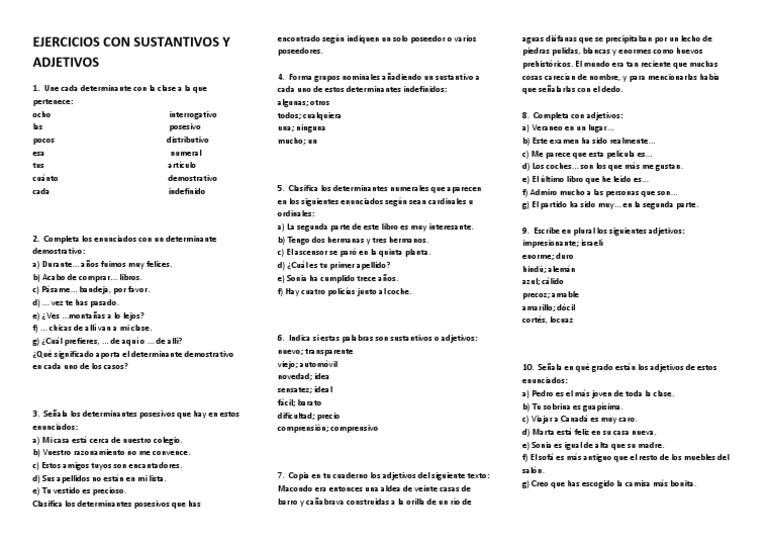 Ejercicios Con Sustantivos y Adjetivos | PDF | Adjetivo | Morfología