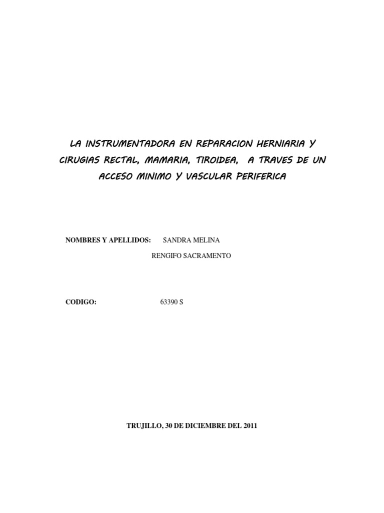 La Instrumentadora en Reparacion Herniaria y Cirugias Rectal | PDF | Angiografía | Cirugía