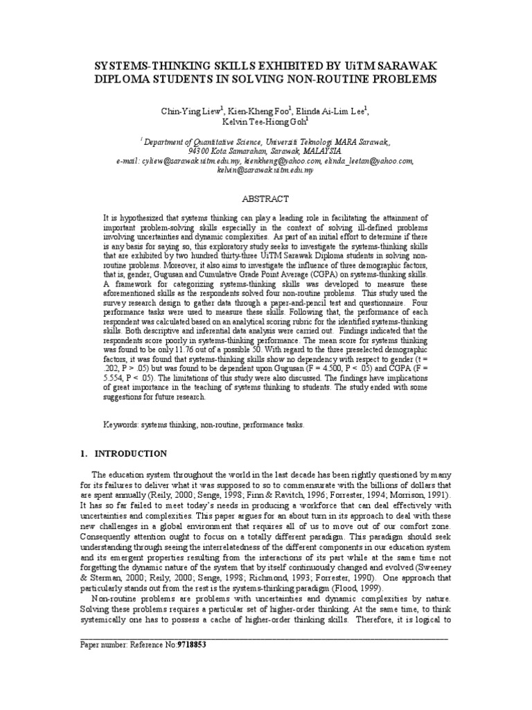 SYSTEMS-THINKING SKILLS EXHIBITED BY UiTM SARAWAK DIPLOMA STUDENTS IN ...