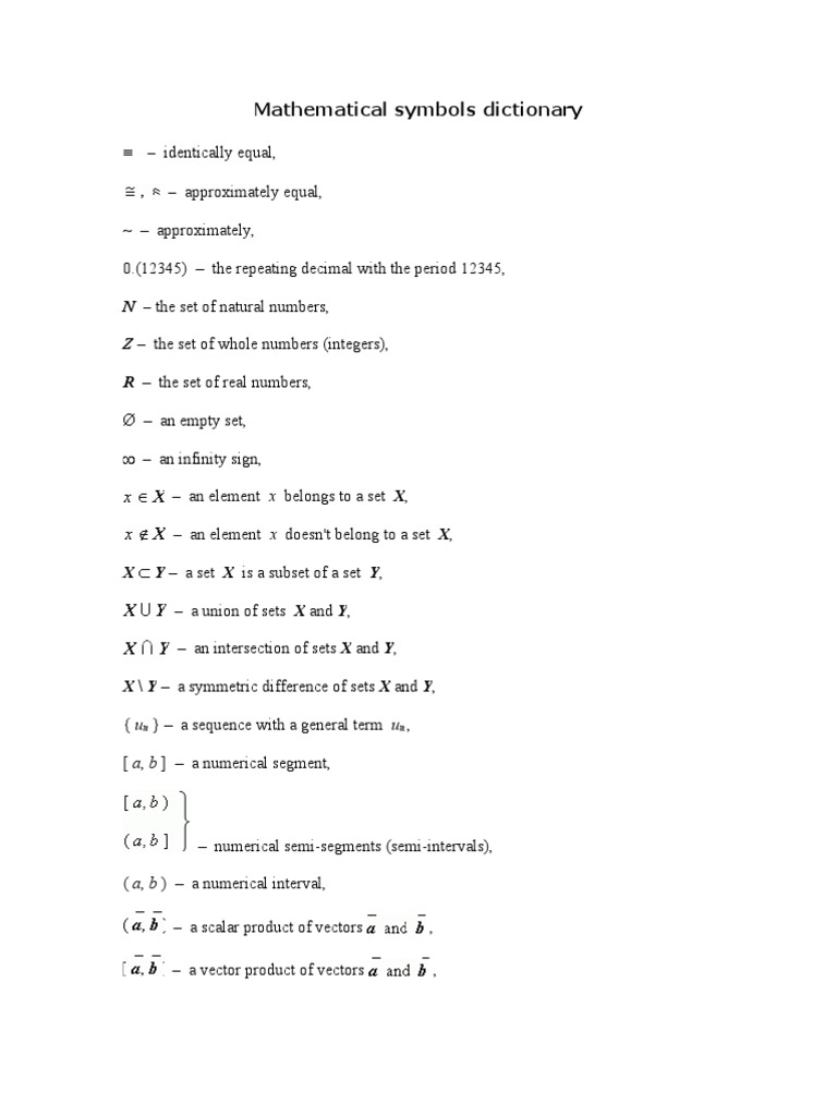 Mathematical Symbols Dictionary | PDF