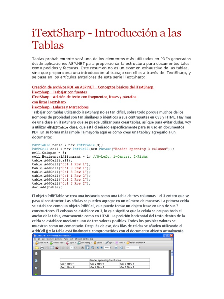 Introducción a la creación y formato de tablas en documentos PDF usando la biblioteca iTextSharp ...