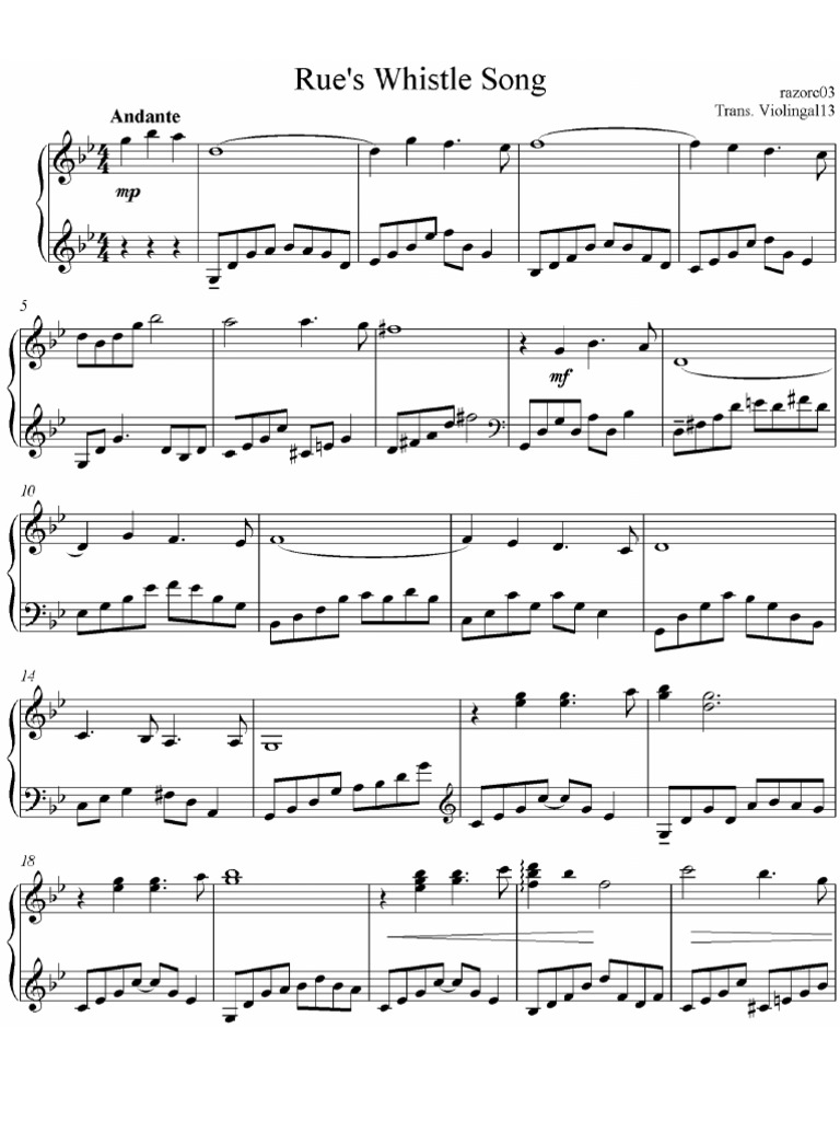 Rue's Whistle Song From The Hunger Games | PDF
