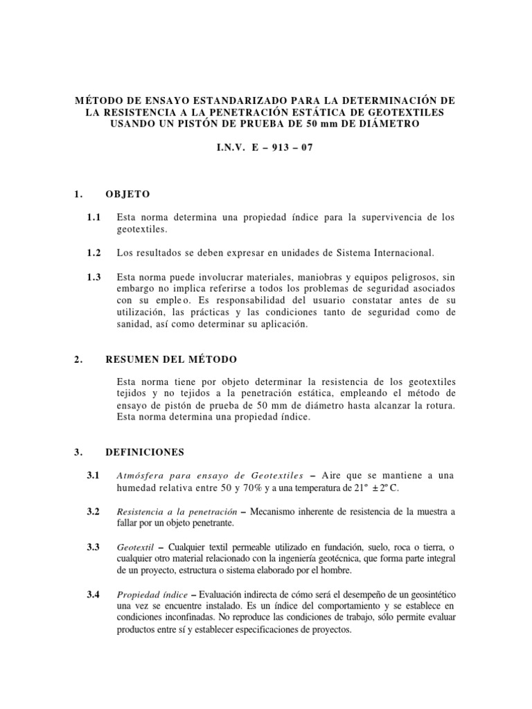 Norma INV E-913-07 | PDF | Muestreo (Estadísticas) | Resistencia Eléctrica y Conductancia