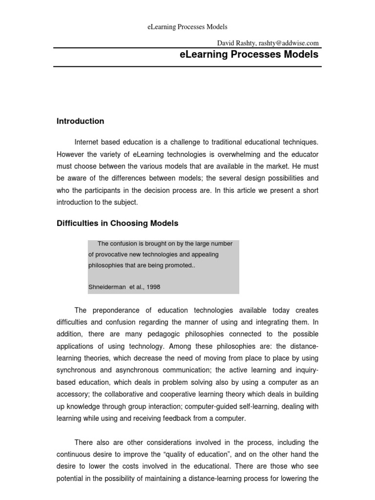 Elearning Process Models | PDF