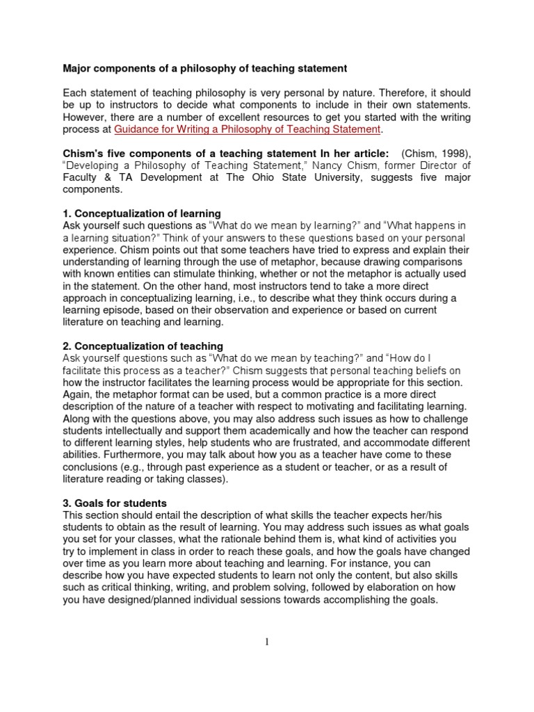 Chism's Five Components of A Teaching Statement | Download Free PDF ...