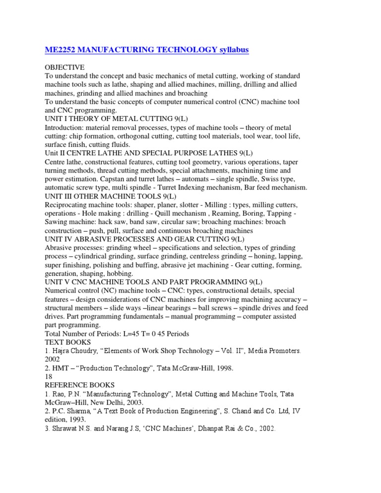 Me2252 Manufacturing Technology Syllabus | Download Free PDF ...