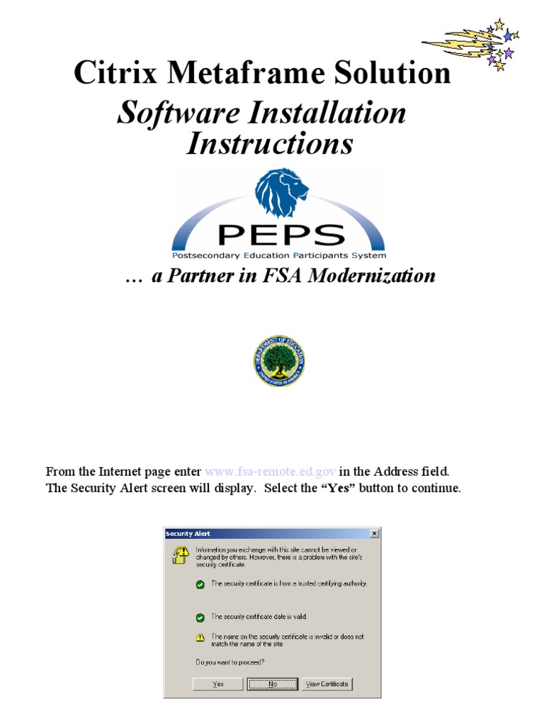 Citrix Metaframe Solution: Software Installation Instructions | PDF | Citrix Systems | Password