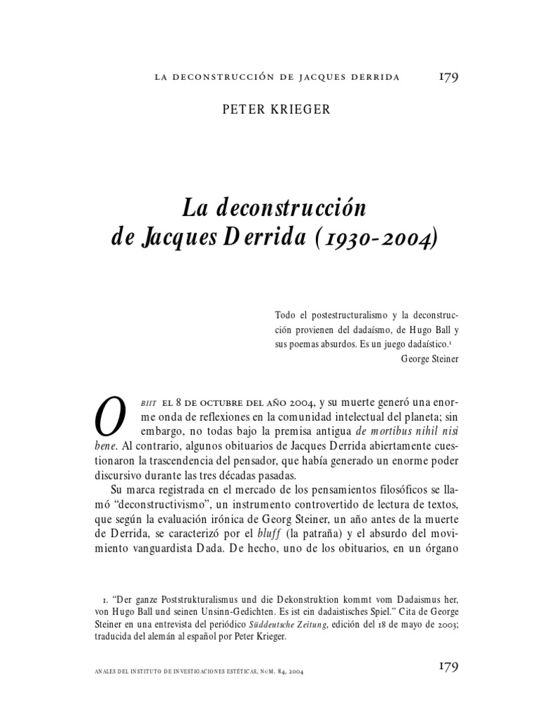La Deconstrucción de Derrida | PDF | Jacques Derrida | Deconstruccion