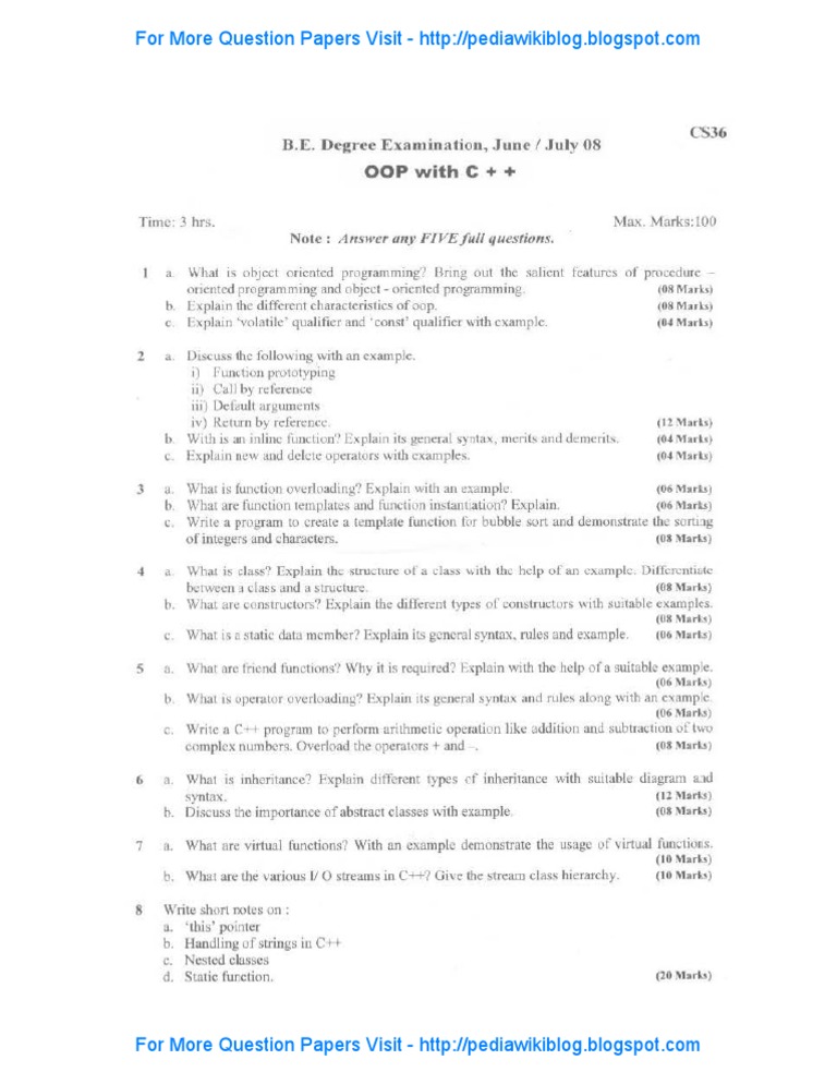 Object Oriented Programming With C July 2008 Old Pdf Object Oriented Programming