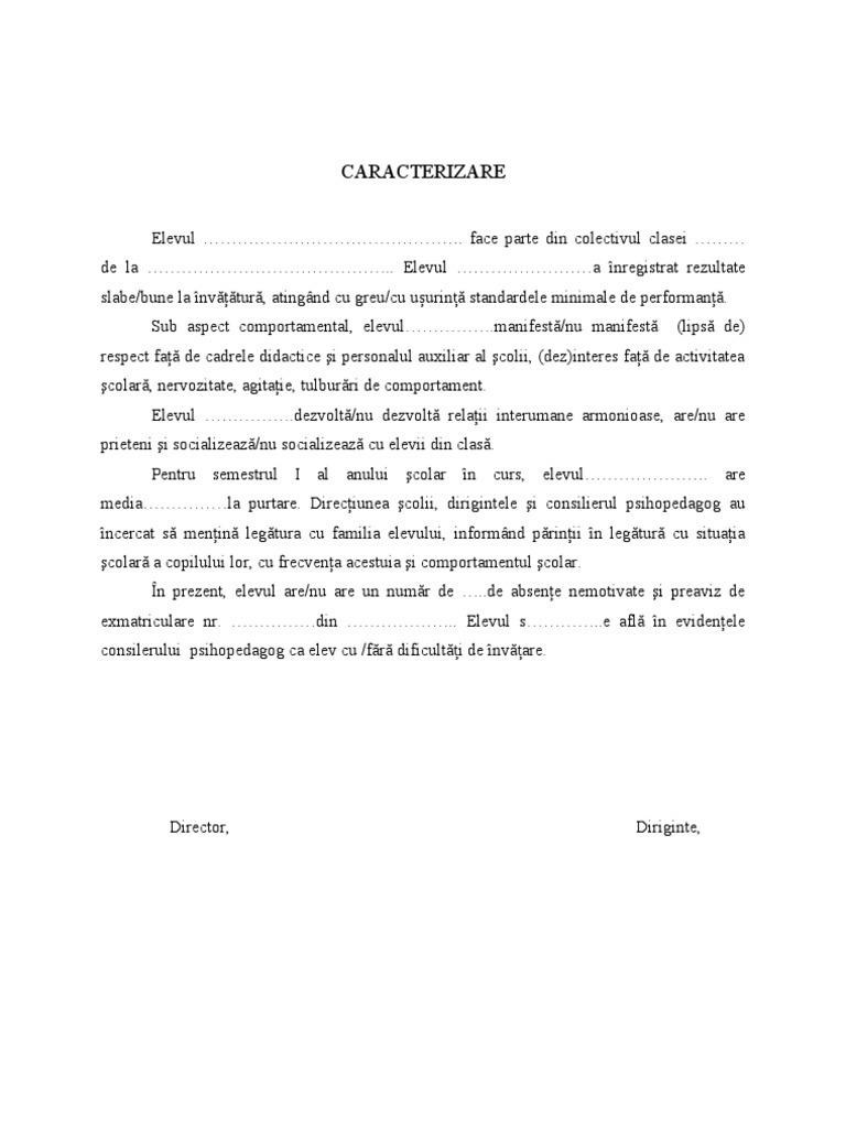 Caracterizare Elev | PDF