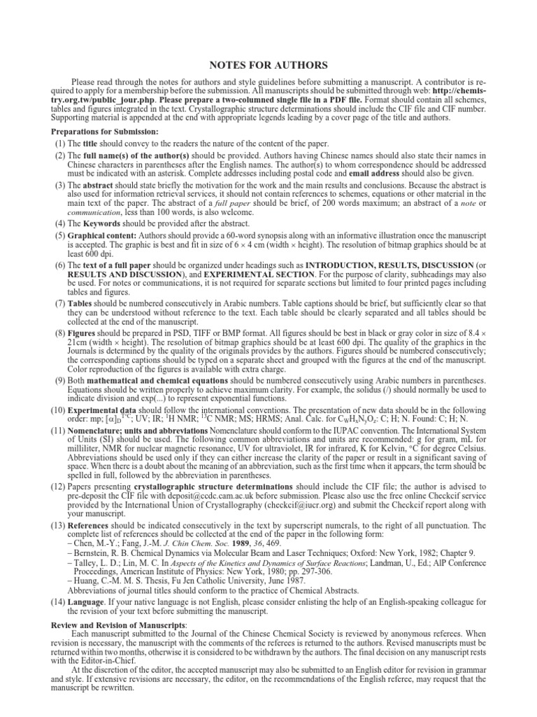 Notes For Authors: Communication, Less Than 100 Words, Is Also Welcome ...