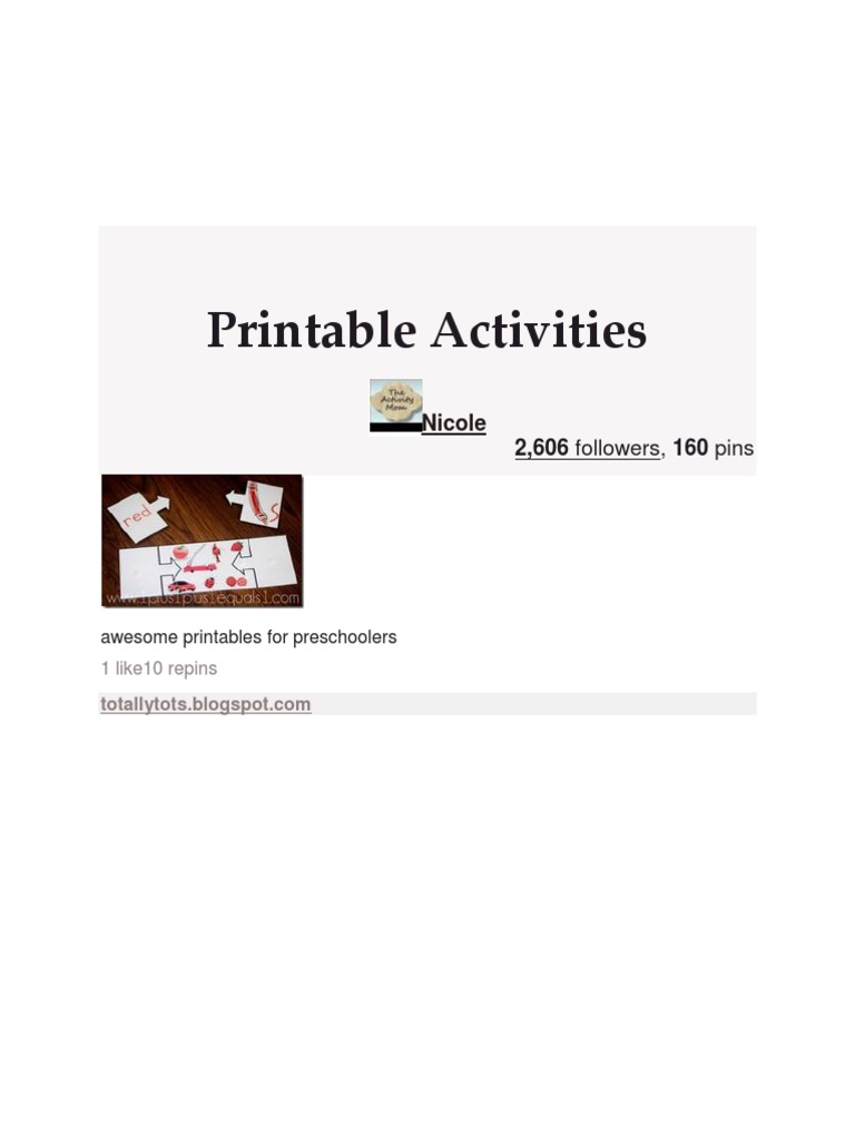 Printable Activities | PDF | Leisure | Teaching And Learning