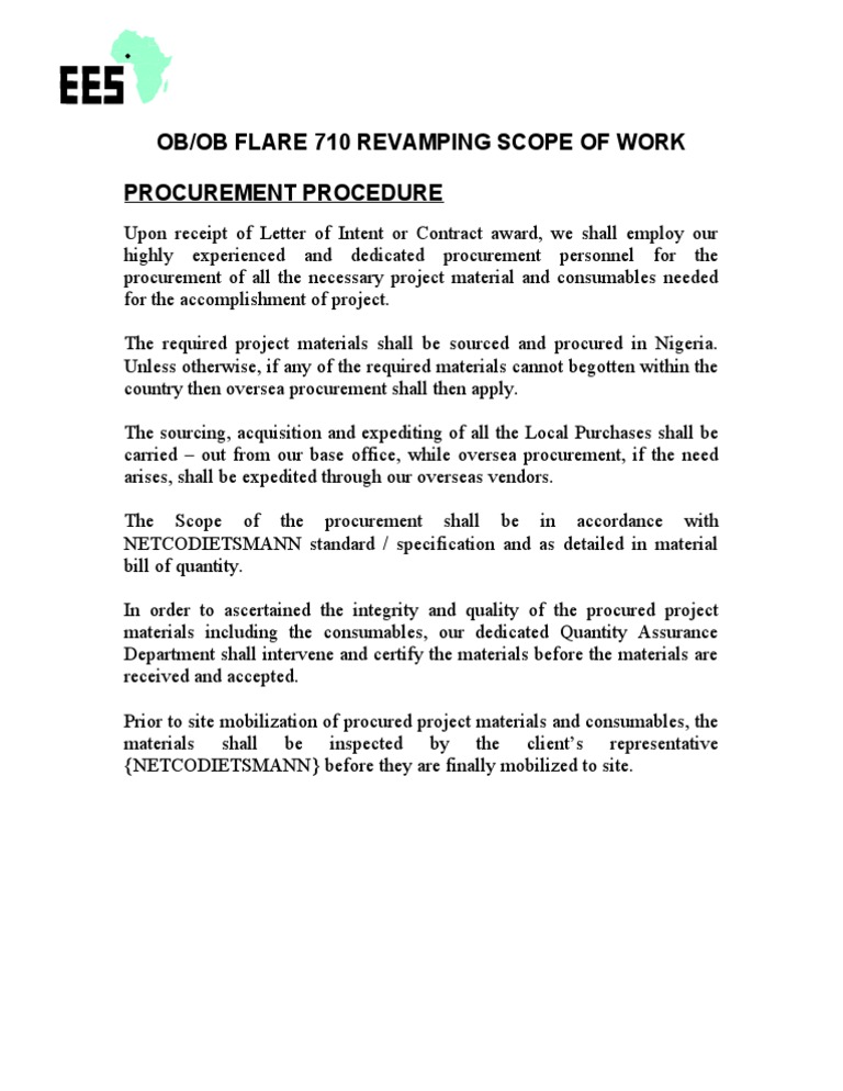 Ob/Ob Flare 710 Revamping Scope of Work Procurement Procedure | PDF