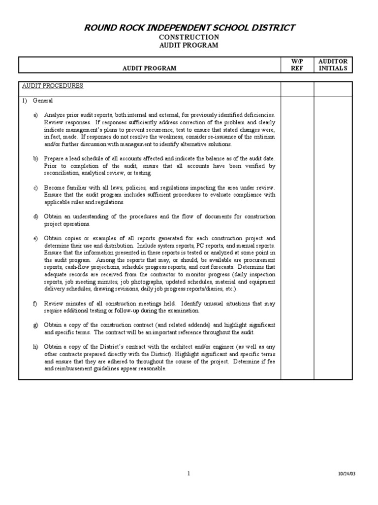 Audit Program | Audit | General Contractor