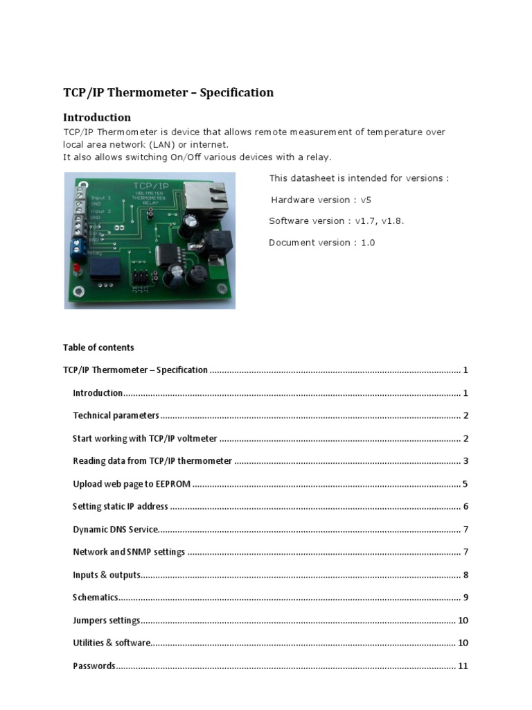 TCP IP Lan Thermometer | PDF | Ip Address | Transmission Control Protocol