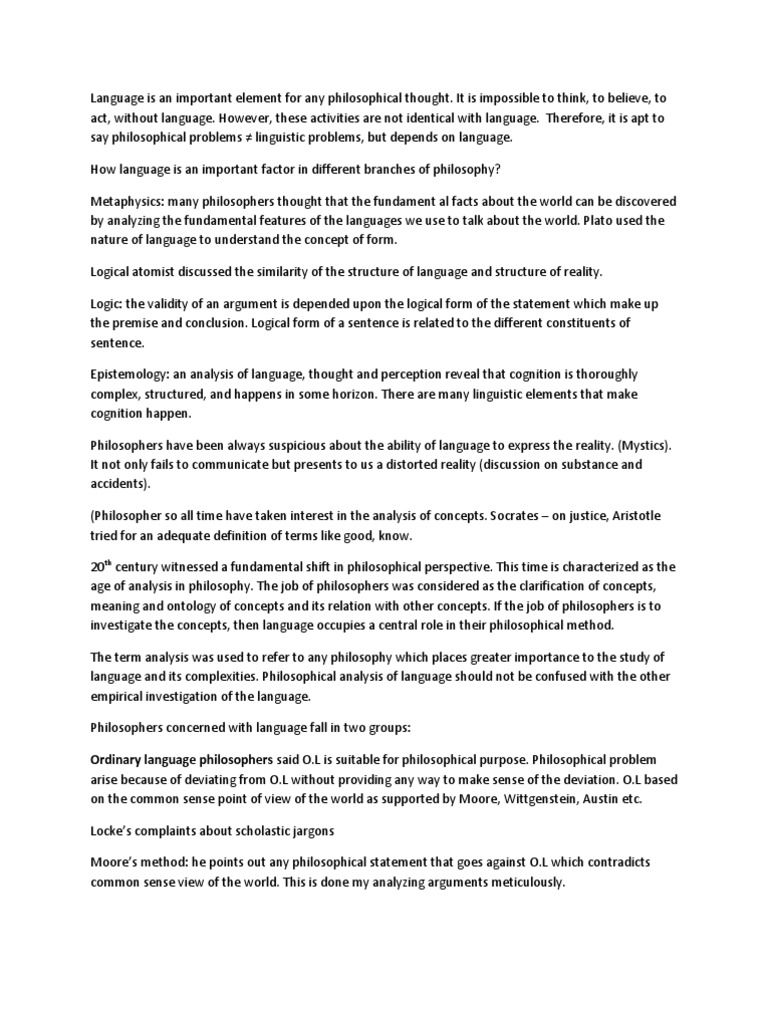 Language's Role in Philosophy Analysis | PDF | Concept | Analytic ...