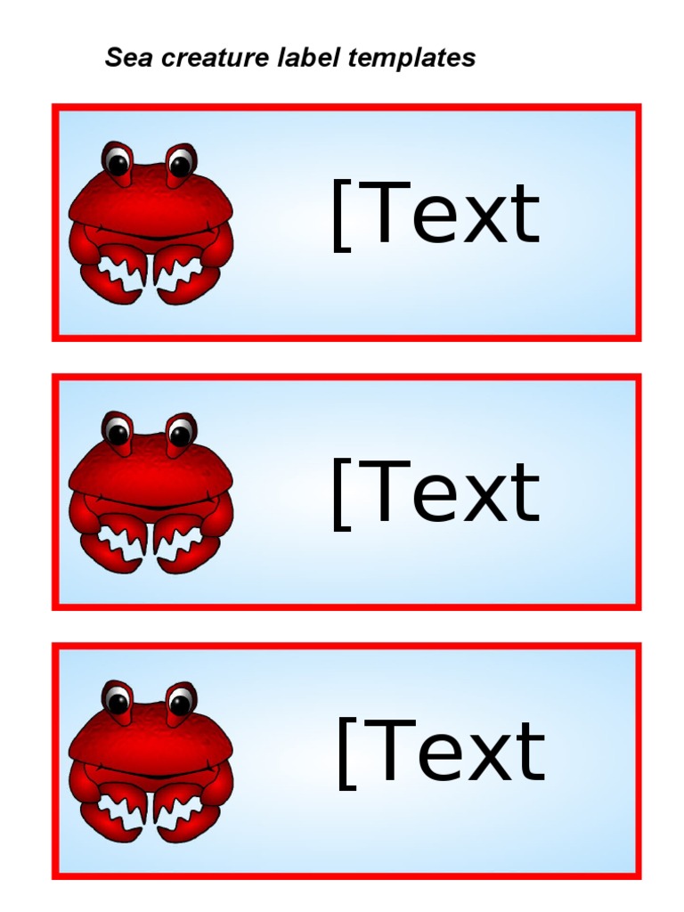 (Text Here) (Text Here) (Text Here) : Sea Creature Label Templates | PDF