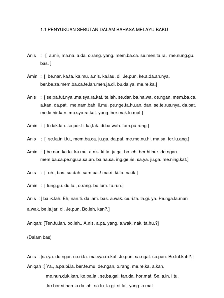 Penyukuan Sebutan Dalam Bahasa Melayu Baku | PDF