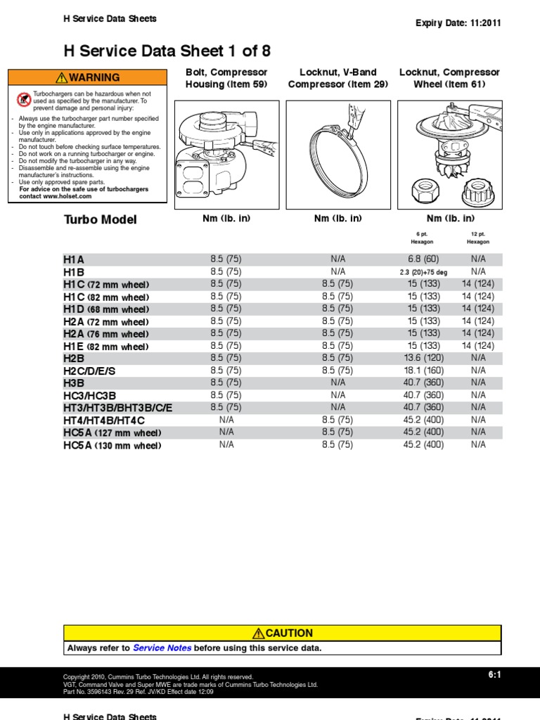 H Service Data Sheet | PDF | Turbocharger | Propulsion