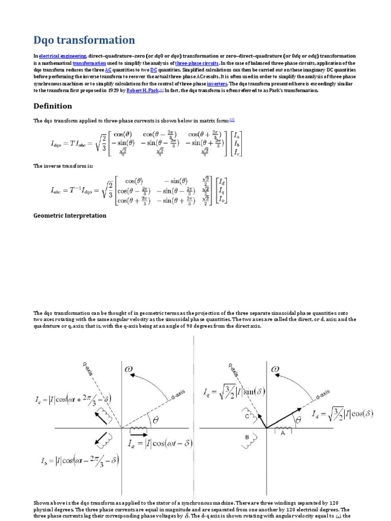 DQ0 Transformation in Electrical Engineering | PDF | Electromagnetism ...