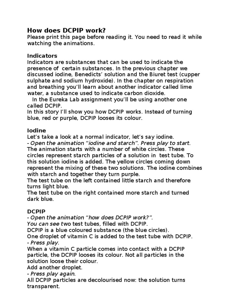 DCPIP and Vitamin C Reaction Guide | PDF | Iodine | Solution